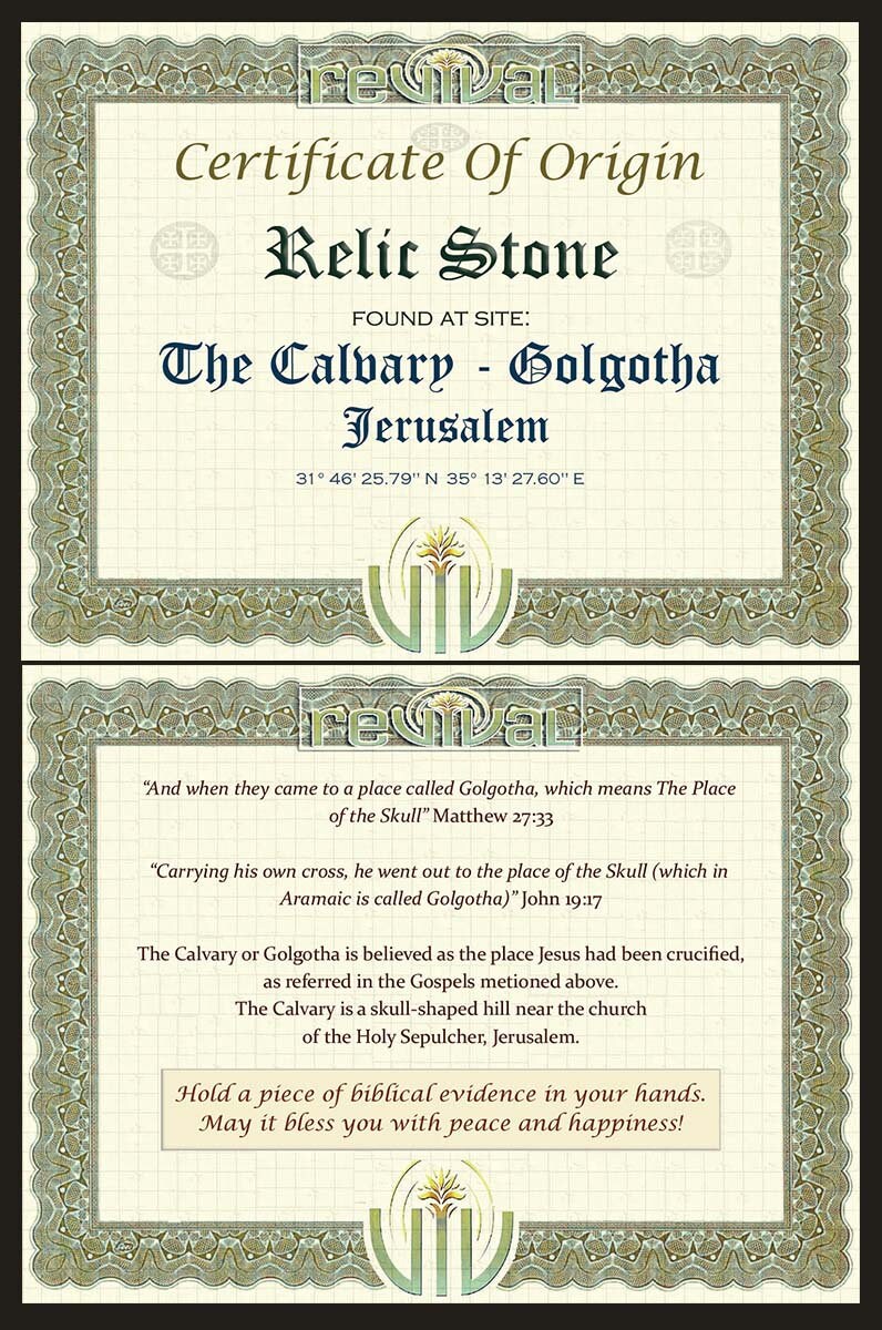 Authentic Calvary Relic rock gathered at the Golgotha Skull Hill Site ...