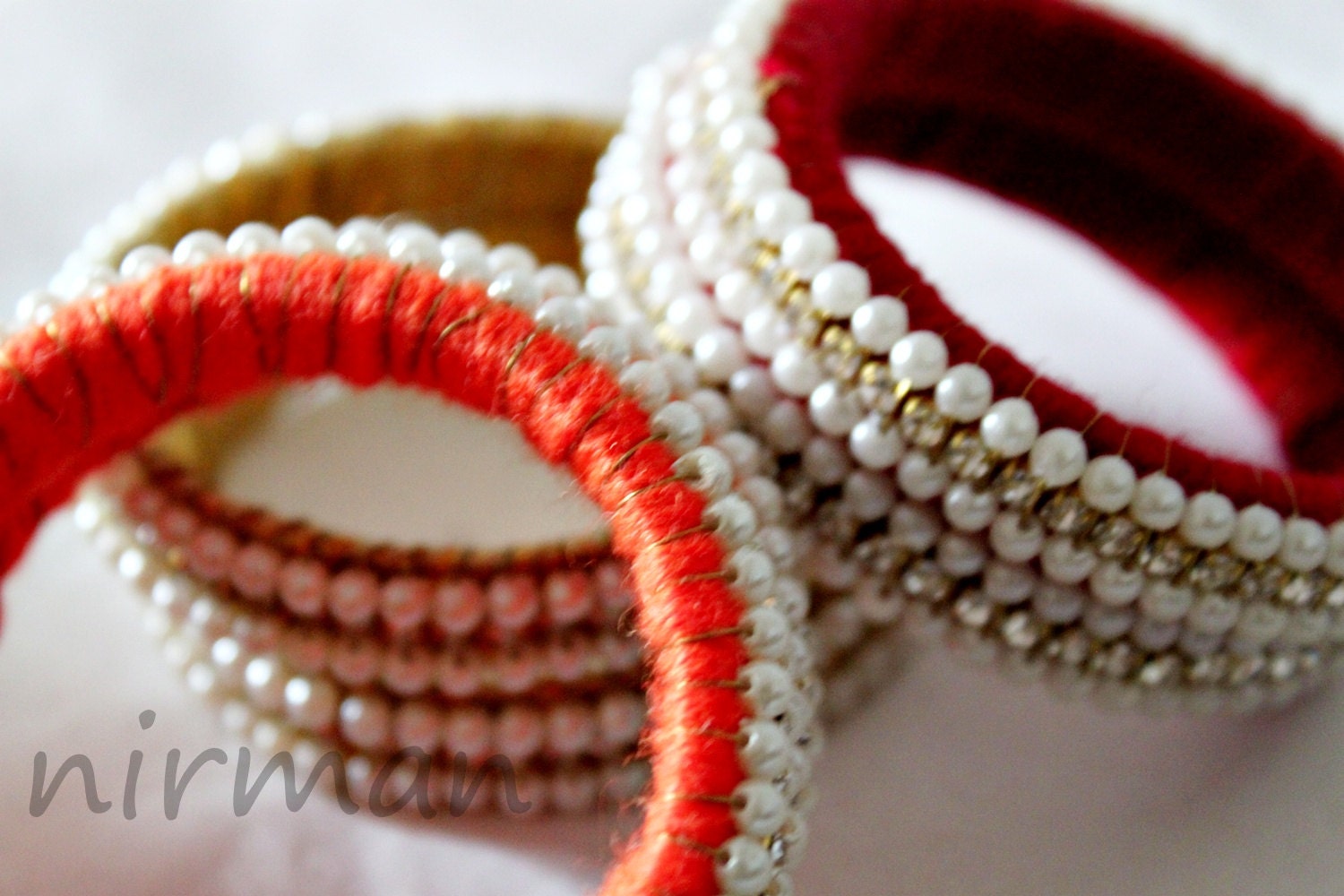 Set of 2 Small Size Red Gold Orange Handmade Wool Bangle - Etsy India