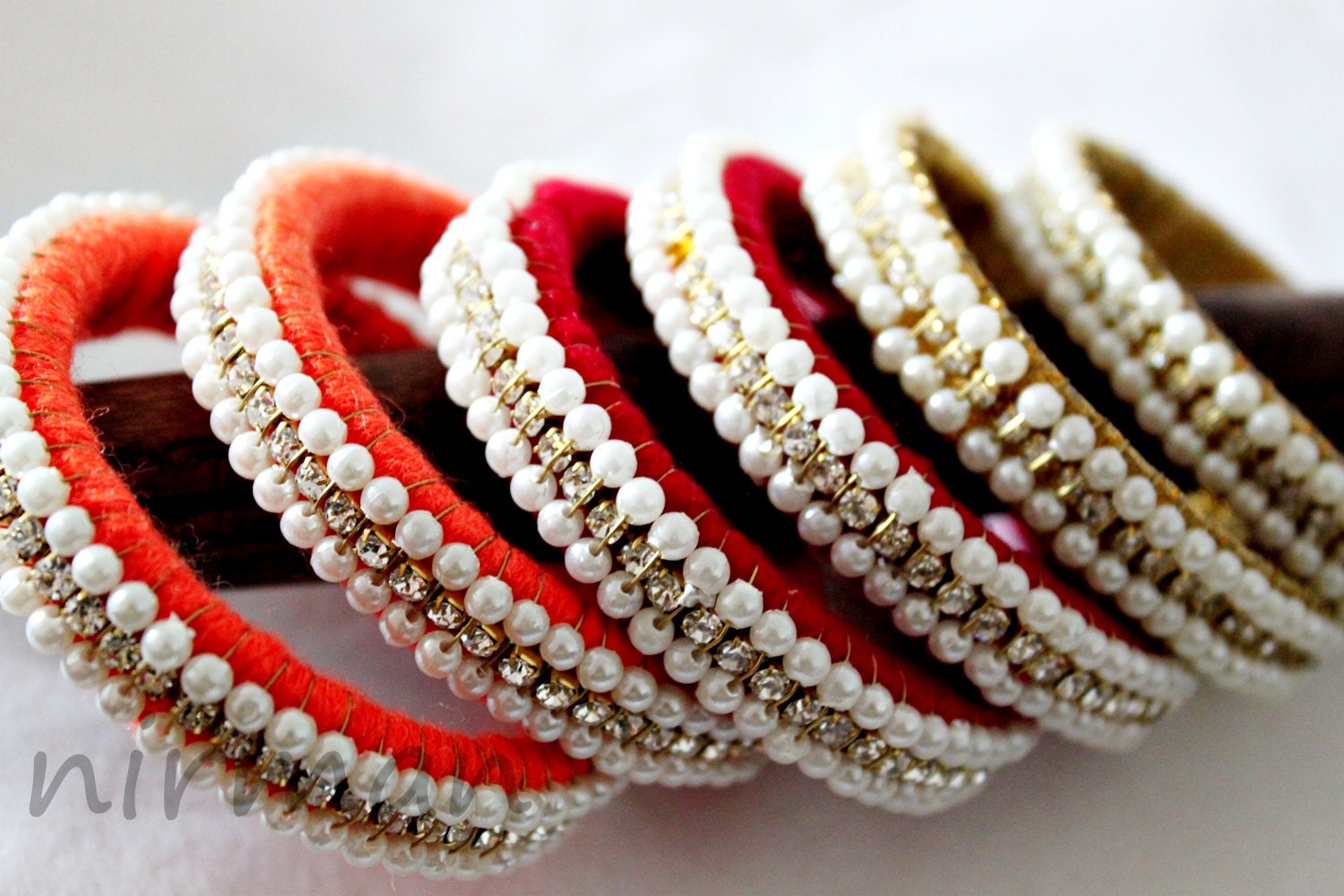 Set of 2 Small Size Red Gold Orange Handmade Wool Bangle - Etsy India