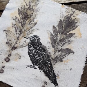 31 X 31 Cm Screenprinted Crow on Cloth Rust Dyed Slow Dyeing Natural ...