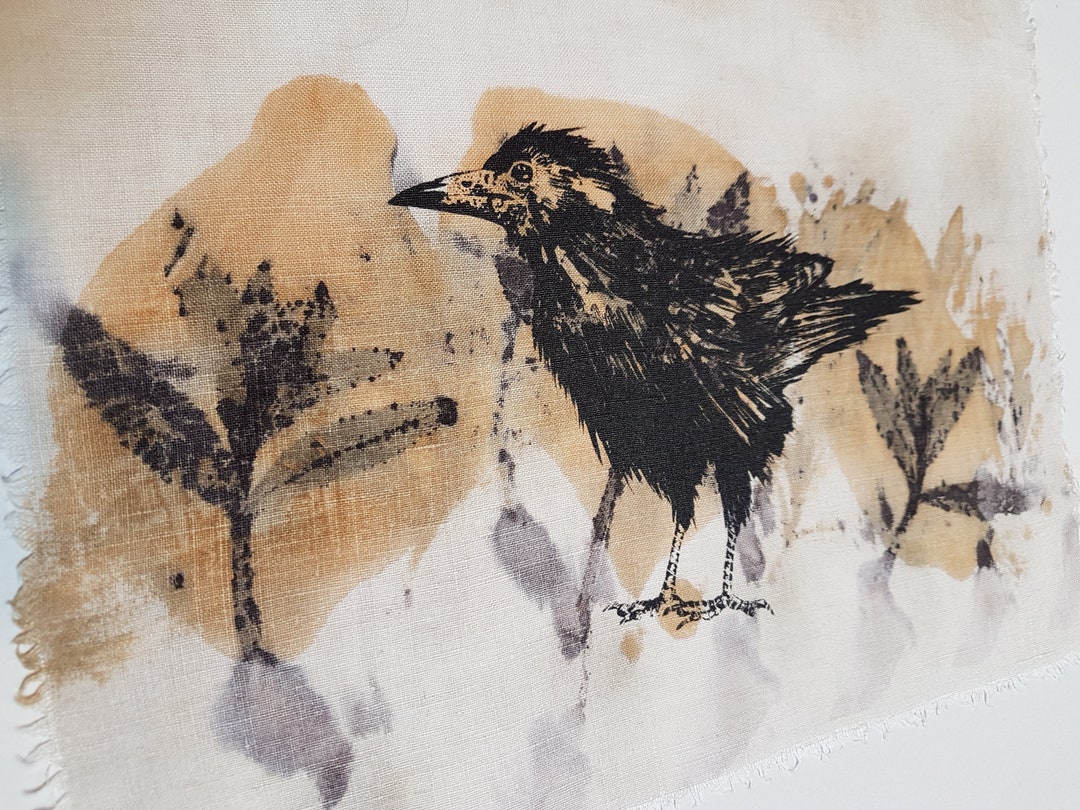 27 X 20 Cm Screenprinted Crow on Cloth Rust Dyed Slow Dyeing - Etsy
