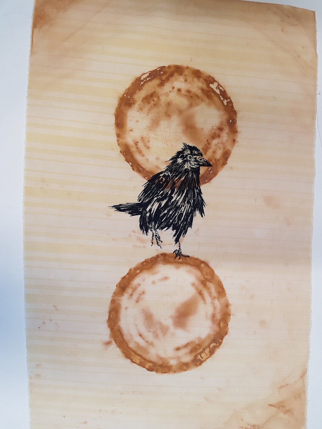 57 X 35 Cm Screenprinted Crow on Cloth Rust Dyed Slow Dyeing Natural ...