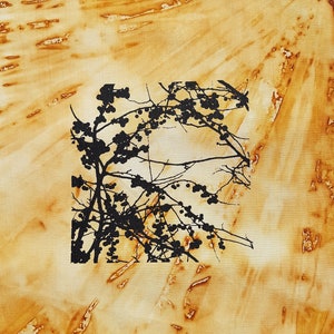 34 X 25 Cm Screenprinted Tree on Cloth Rust Dyed Slow Dyeing Natural Eco Dye Textile Art Fabric ...