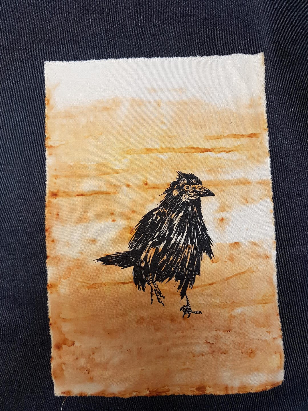 33 X 22 Cm Screenprinted Crow on Cloth Rust Dyed Slow Dyeing Natural ...