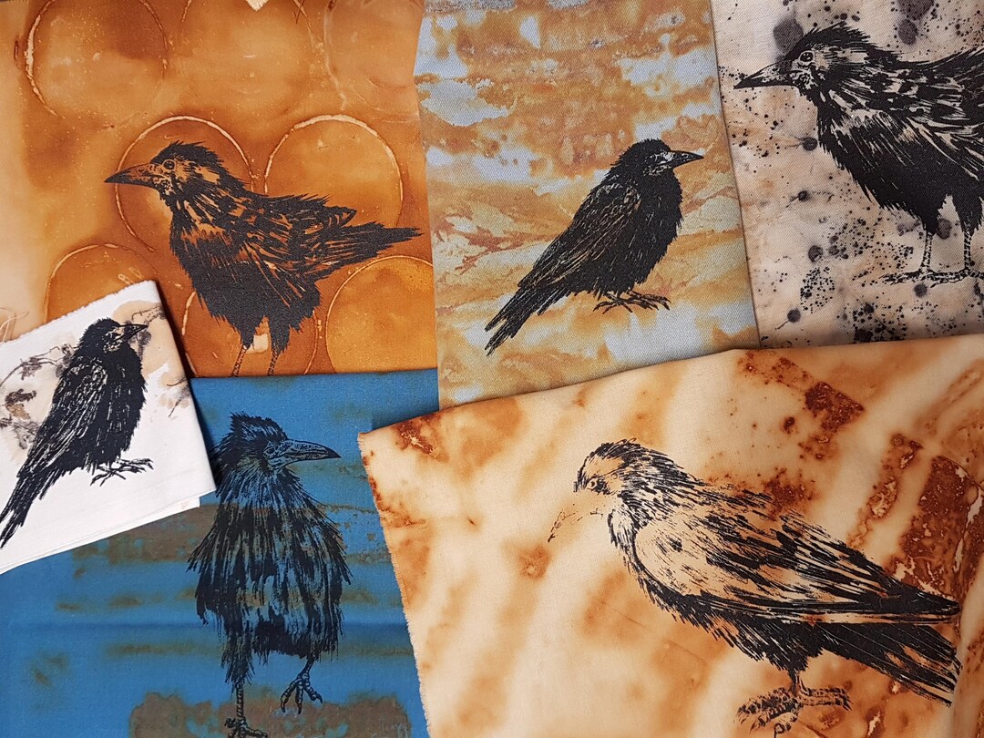 Choose From Different Screenprinted Crows Rust Dyed Cloth Slow Dyeing ...