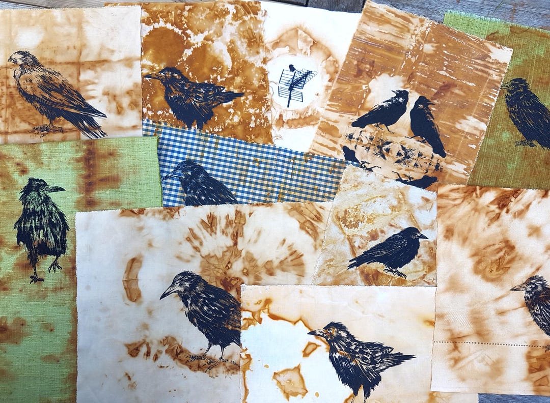Screenprinted Tree or Crow: Rust Dyed Eco Cloth, Textile Art - Etsy UK