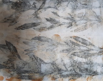 23 X 18cm Eco Dyeing Ecodyed Print Textile Art Natural Dye Cloth Fabric ...