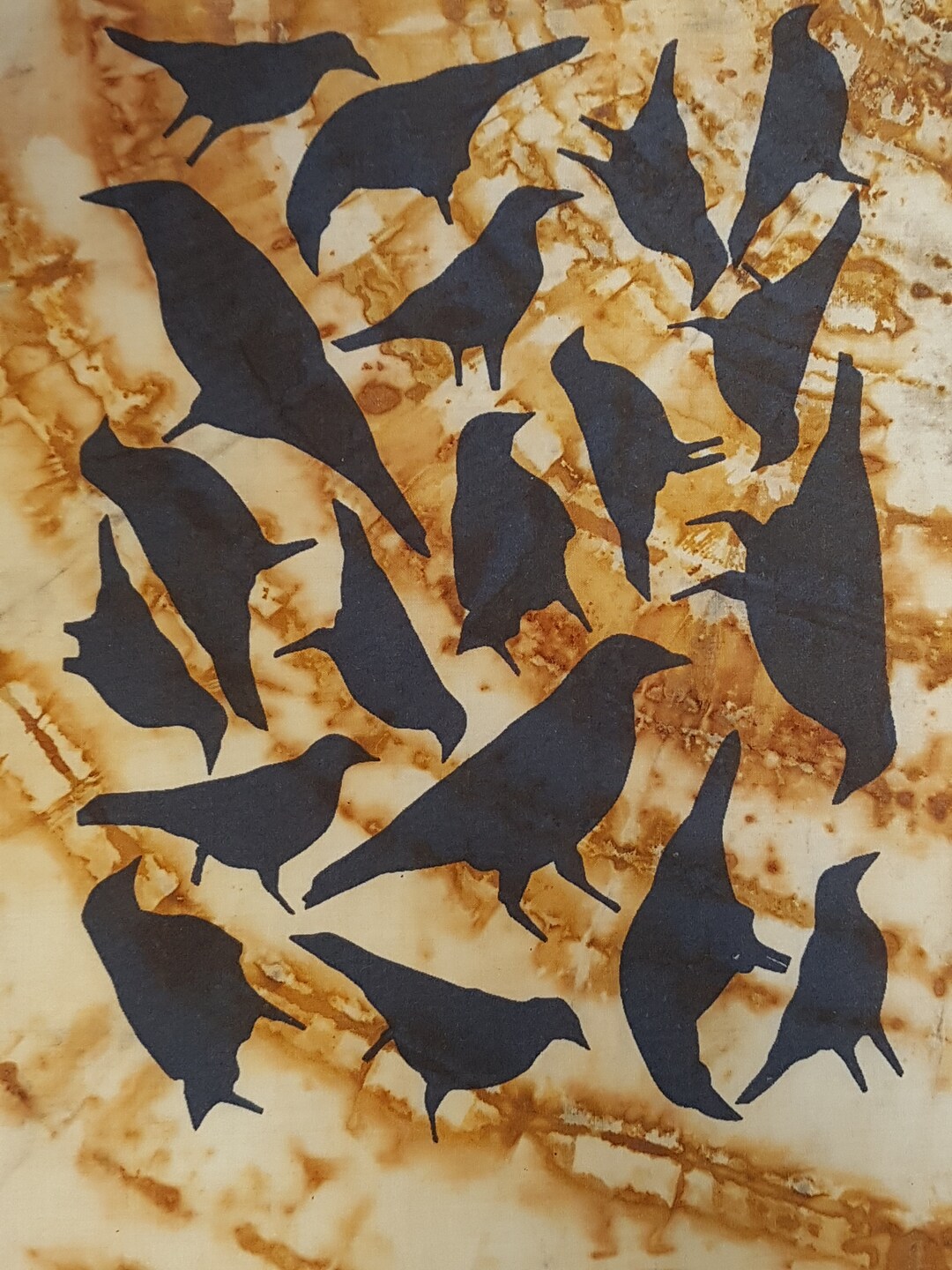 30 X 22 Cm Screenprinted Crow Cloth Rust Dyed Slow Dyeing Natural Eco ...