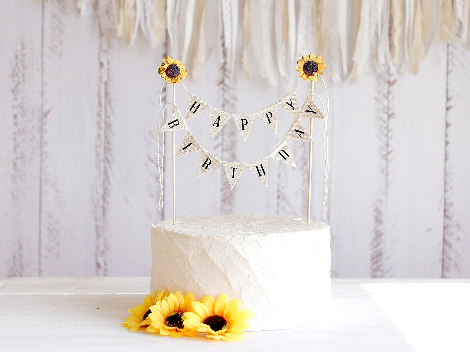 Sunflower Birthday Cake Topper, Birthday Cake Bunting, Sunflower ...