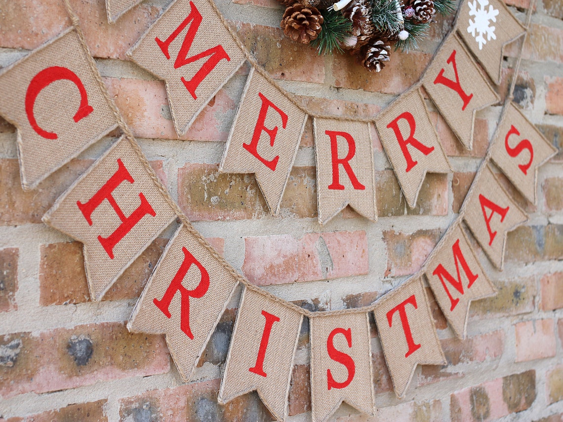 Merry Christmas Burlap Banner Christmas Garland Burlap | Etsy