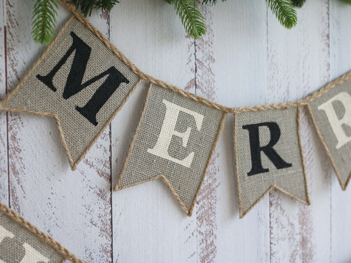 Merry Christmas Burlap Banner Christmas Garland Burlap | Etsy