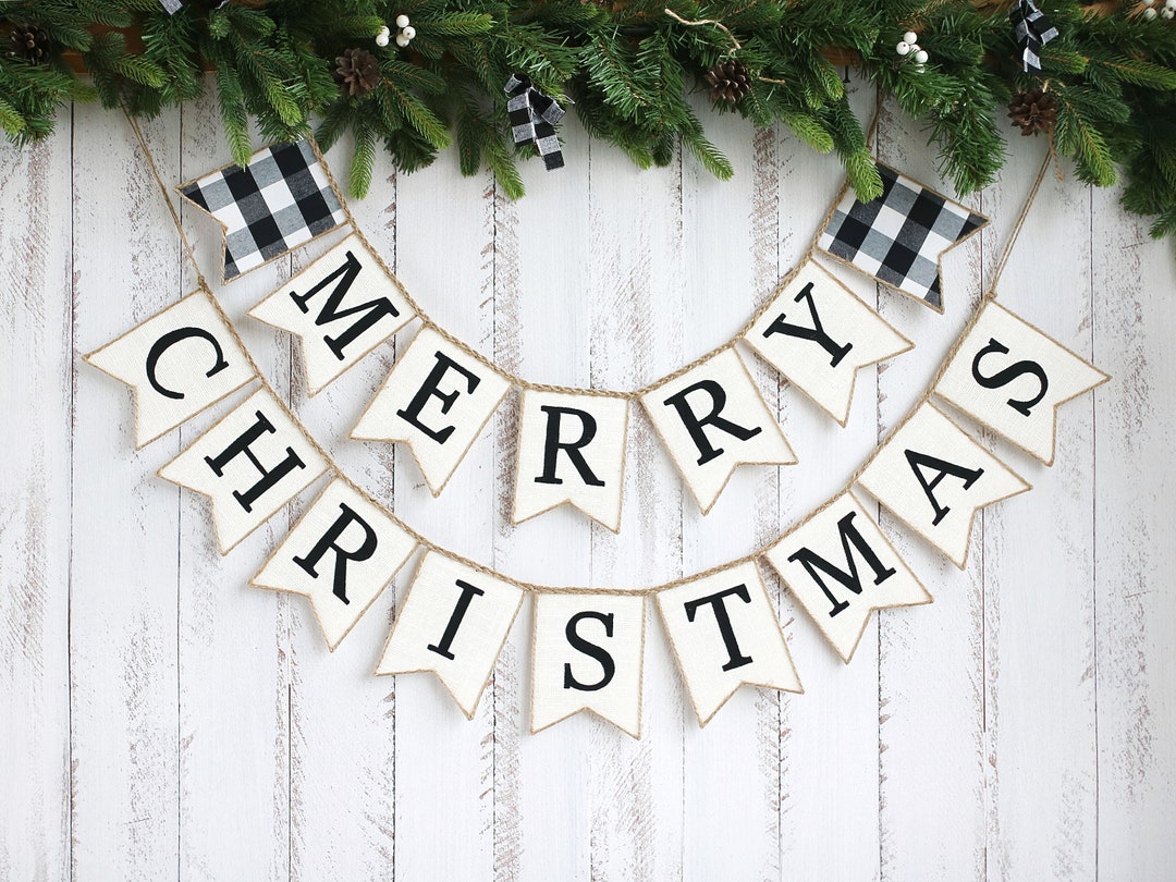 Merry Christmas Banner, Christmas Garland, Burlap Banner, Rustic ...