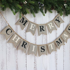 Merry Christmas Burlap Banner Christmas Garland Burlap - Etsy
