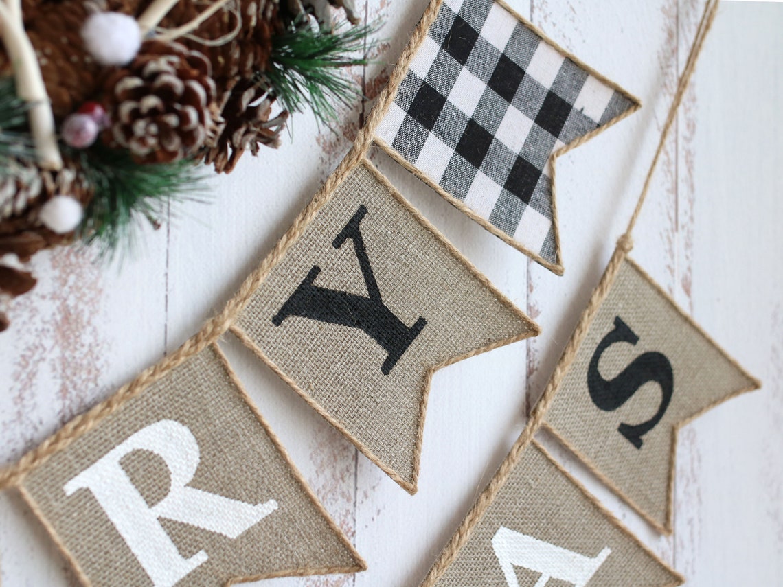 Merry Christmas Burlap Banner Christmas Garland Burlap | Etsy
