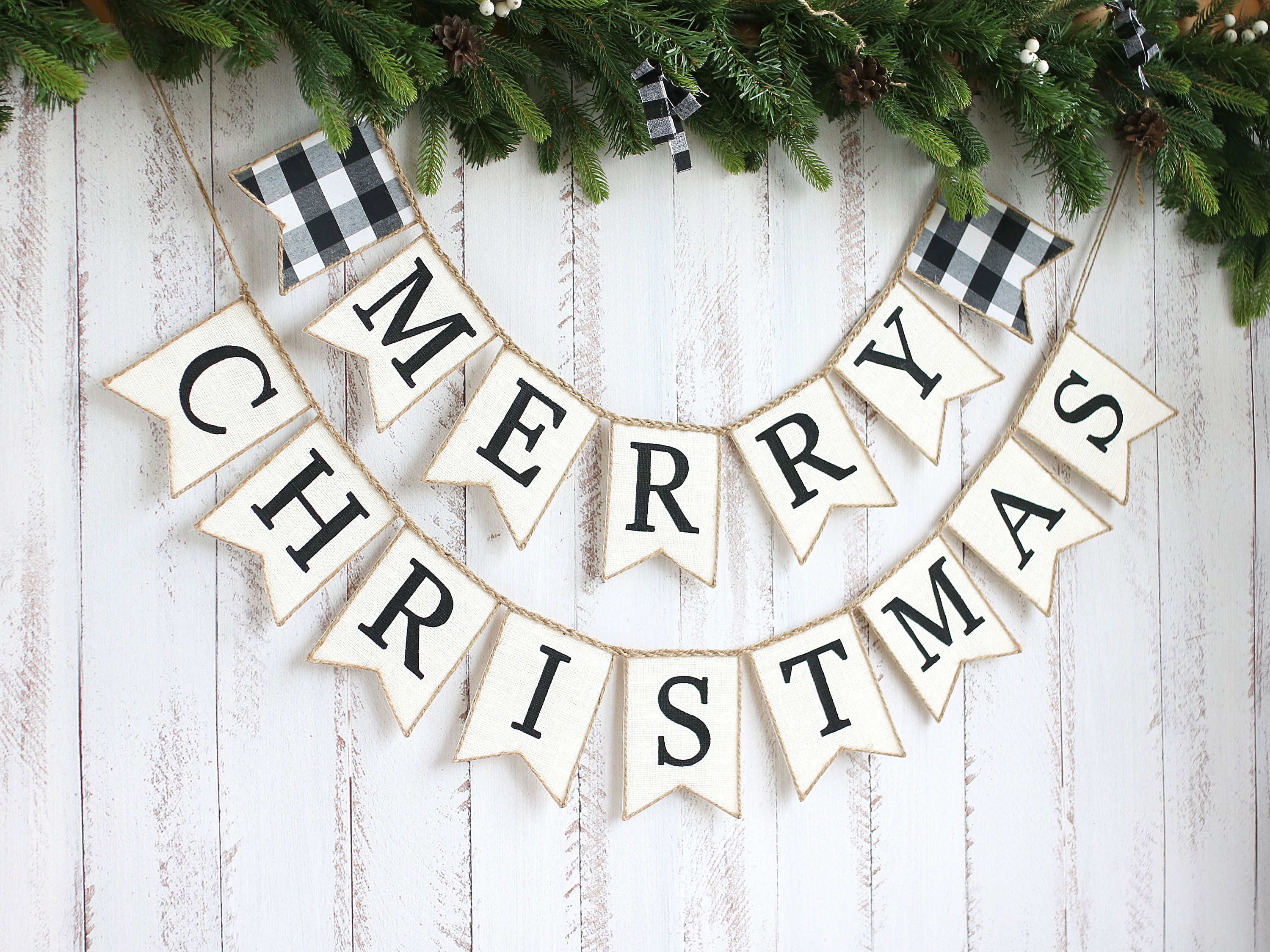 Merry Christmas Banner Christmas Garland Burlap Banner | Etsy