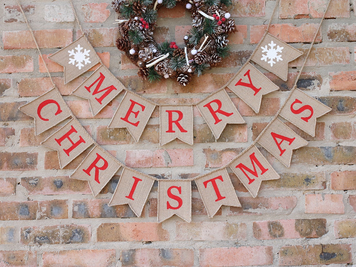 Merry Christmas Burlap Banner Christmas Garland Burlap - Etsy