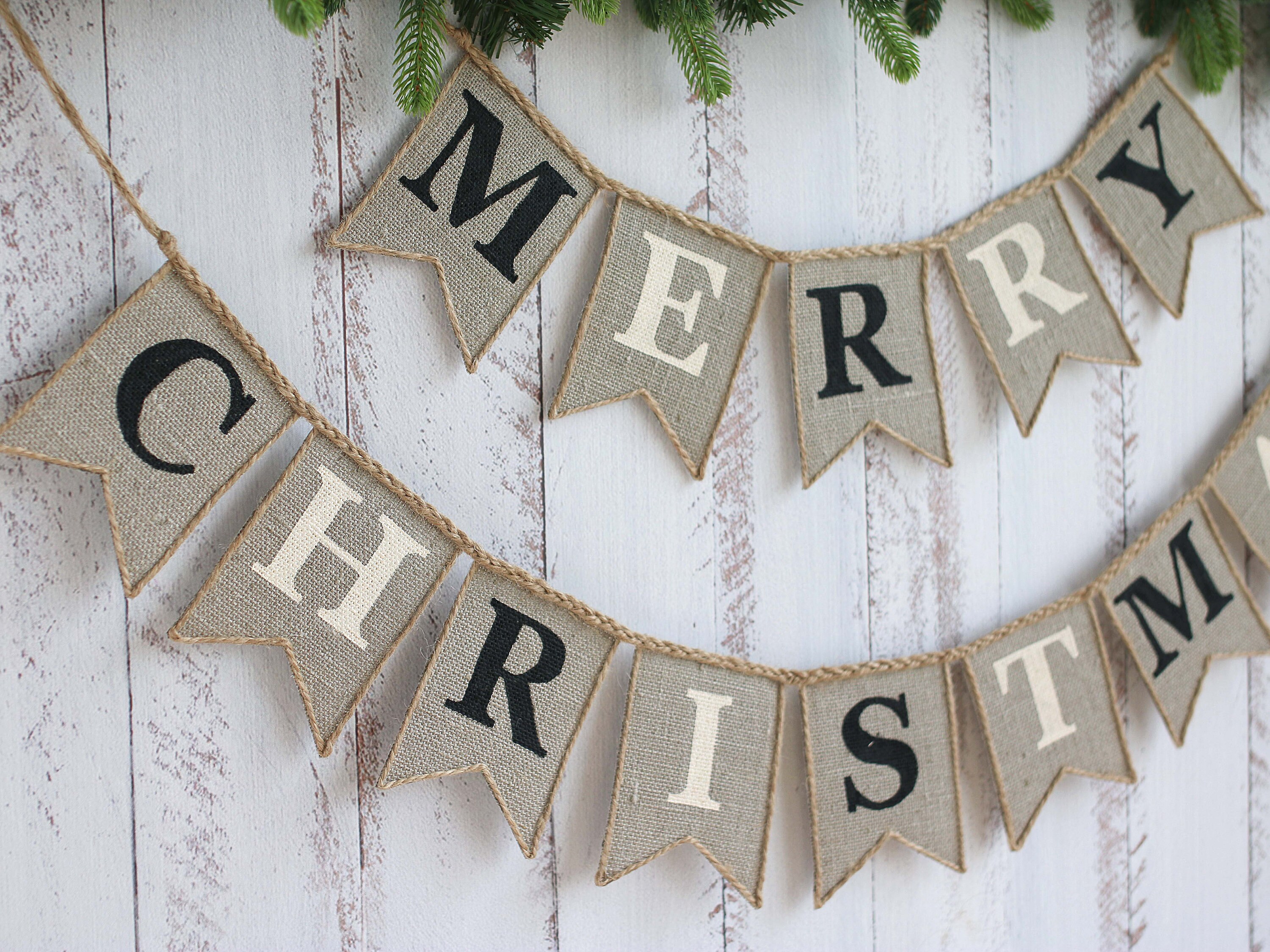 Merry Christmas Burlap Banner Christmas Garland Burlap | Etsy