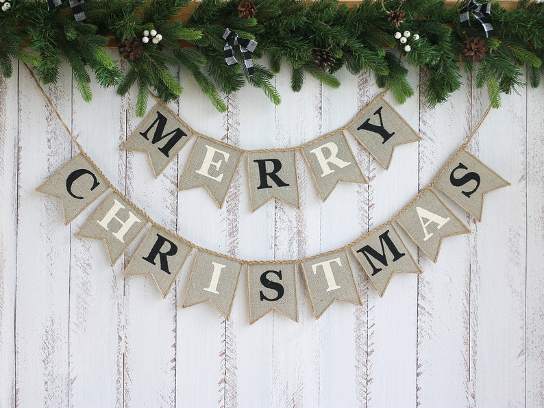 Merry Christmas Burlap Banner Christmas Garland Burlap - Etsy