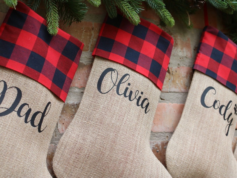 Buffalo Check Stockings, Buffalo Plaid Holiday Stocking Personalized ...
