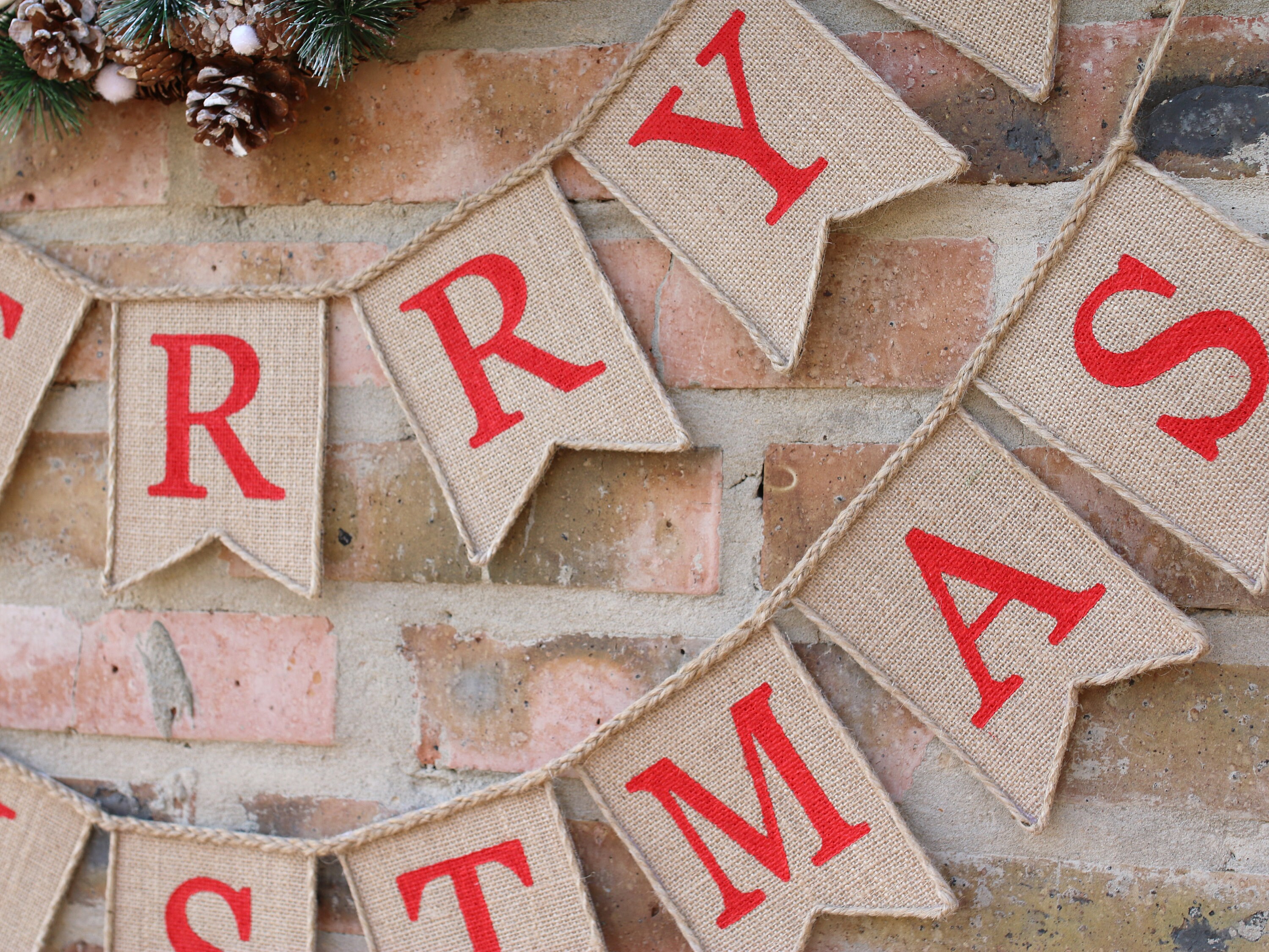 Merry christmas burlap banner Christmas Garland Burlap | Etsy