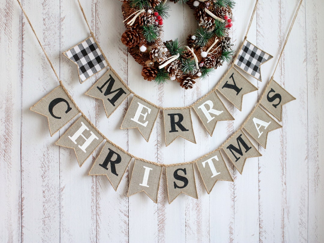 Merry Christmas Burlap Banner Christmas Garland Burlap - Etsy