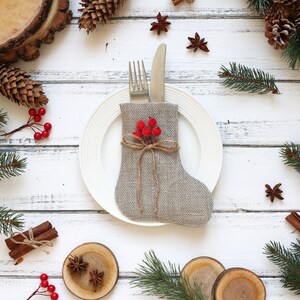 Christmas Silverware Holder, Christmas Table Decor, Burlap Christmas ...