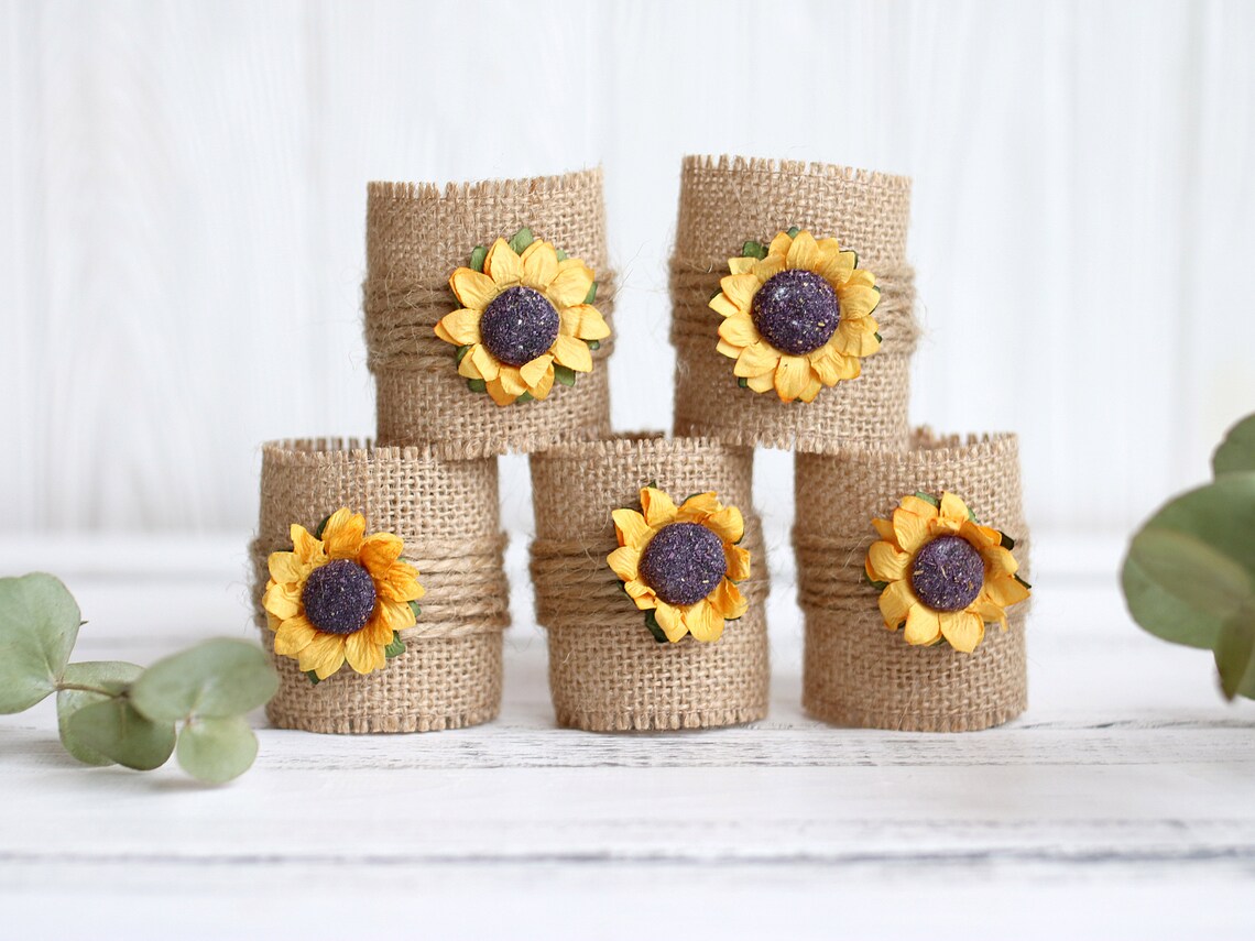 Sunflower Wedding Burlap Wedding Napkin Rings Sunflower | Etsy