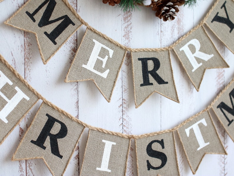 Merry Christmas Burlap Banner Christmas Garland Burlap - Etsy