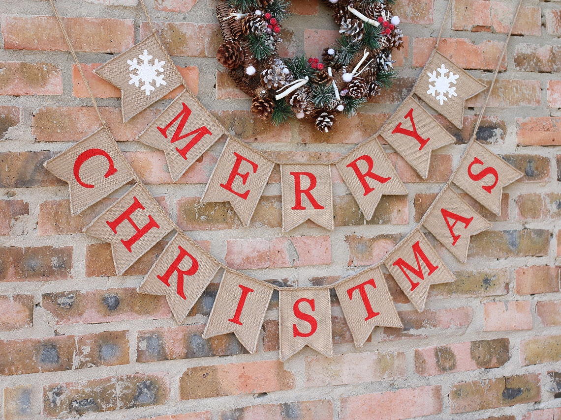 Merry Christmas Burlap Banner Christmas Garland Burlap | Etsy