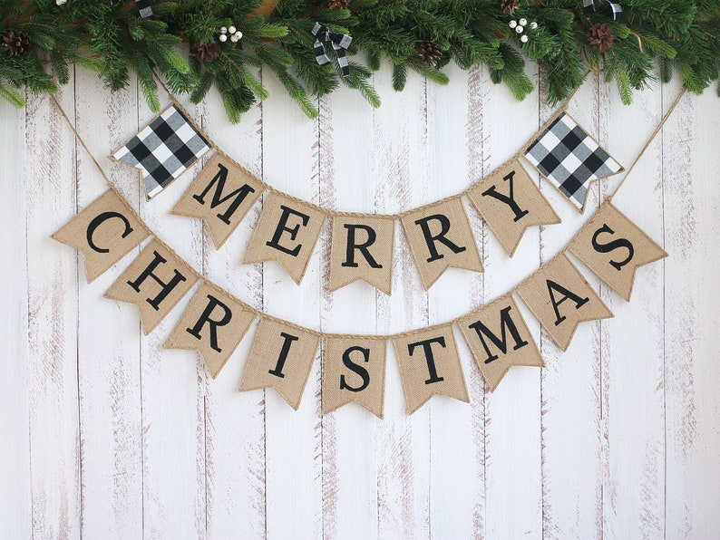 Merry Christmas Banner Christmas Garland Burlap Banner - Etsy