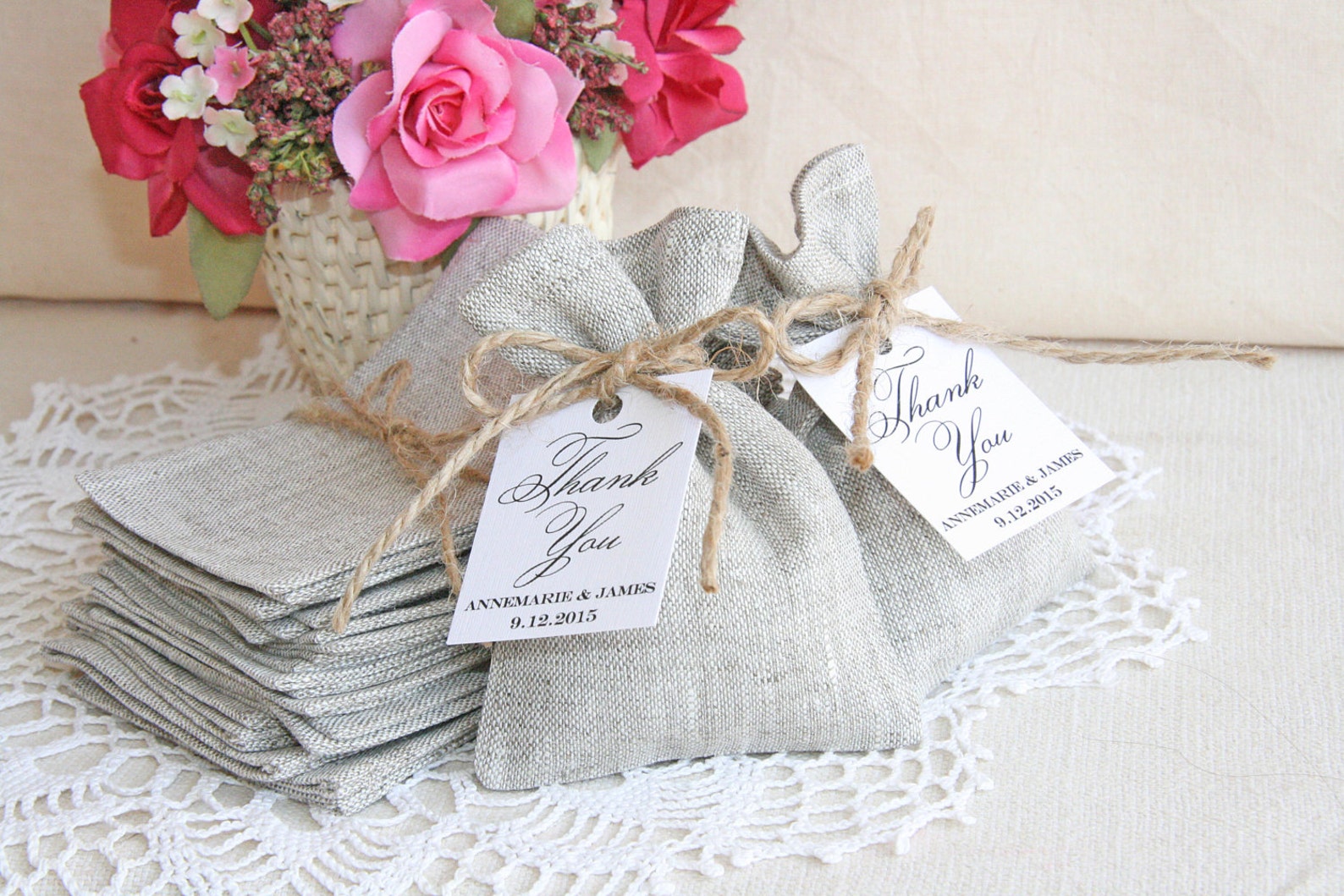SET OF 200 Favor Bags With Personalized Tags Small Linen Bag - Etsy