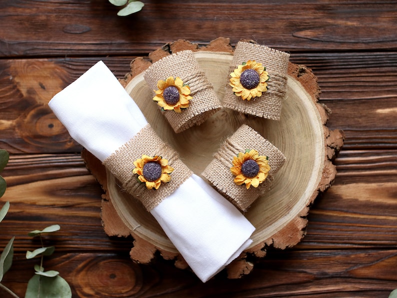 Sunflower Wedding Burlap Wedding Napkin Rings Sunflower | Etsy