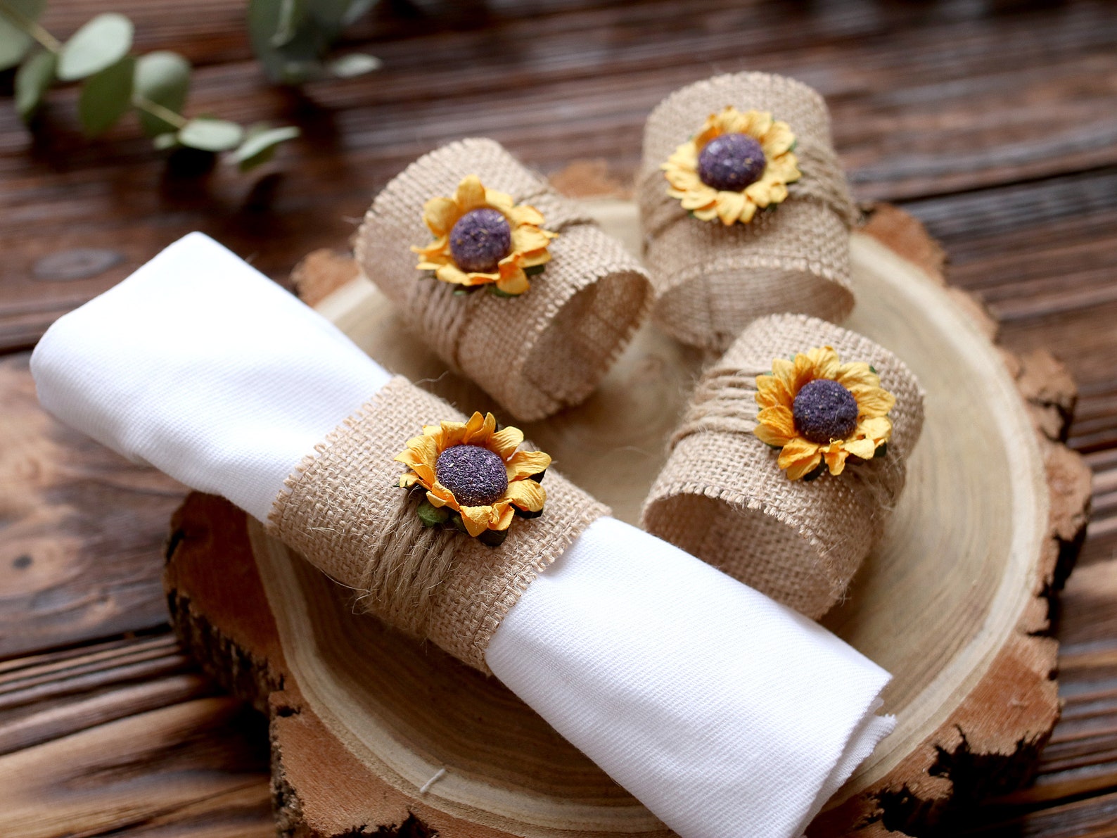 Sunflower Wedding Burlap Wedding Napkin Rings Sunflower - Etsy