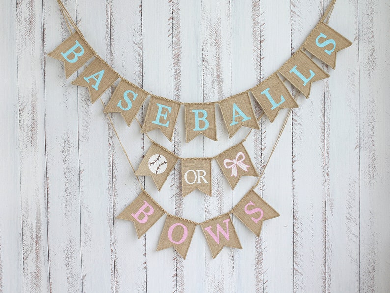 Baseball or Bows Gender Reveal Banner Baseball or Bowsboy or - Etsy