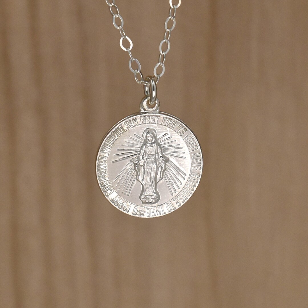 Sterling Silver Miraculous Medal Necklace: Virgin Mary Pendant - Etsy