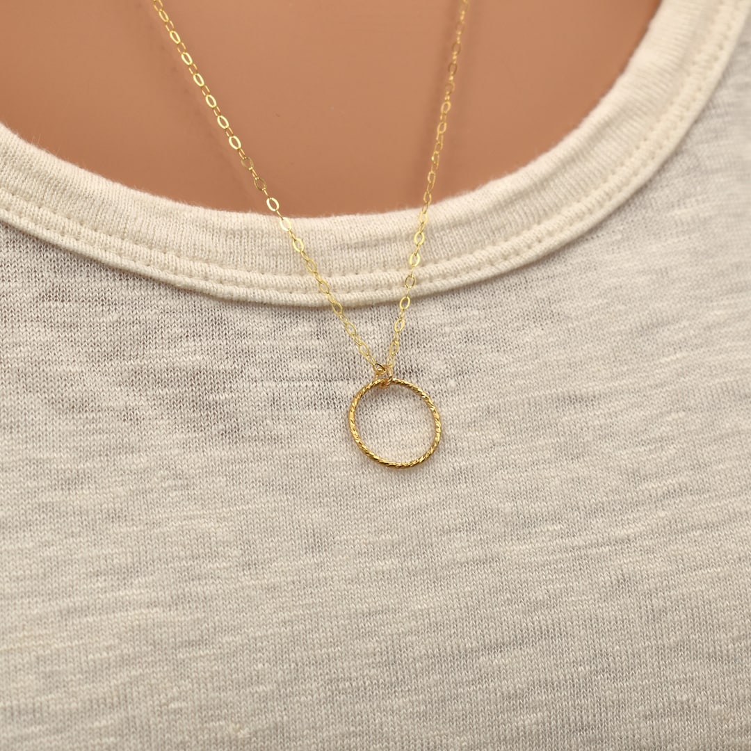Long Gold Necklace With Circle Pendant. Simple and Dainty Open Circle ...
