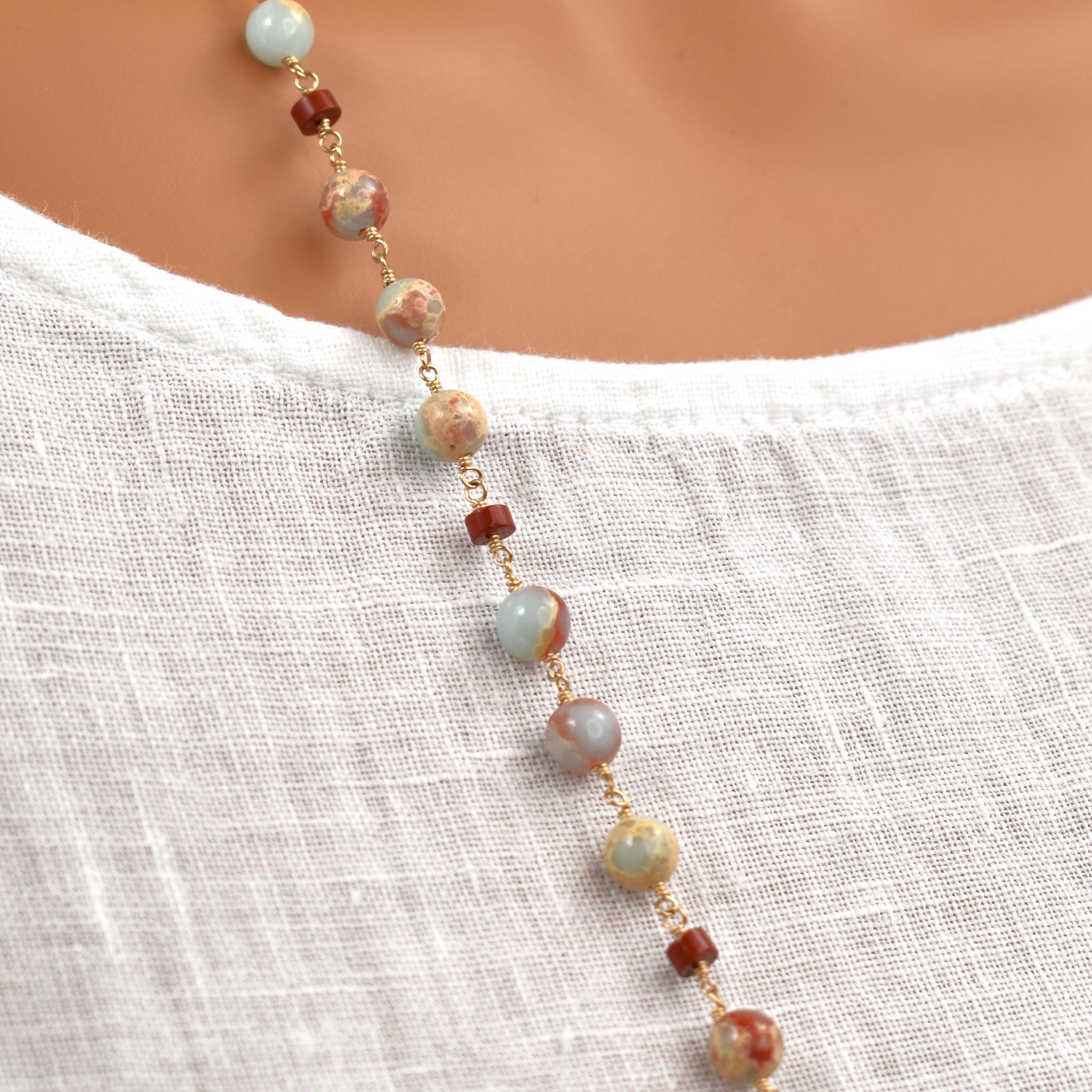 Long Turquoise & Jasper Gemstone Necklace: 14kt Gold-filled, 30 Inch - Etsy