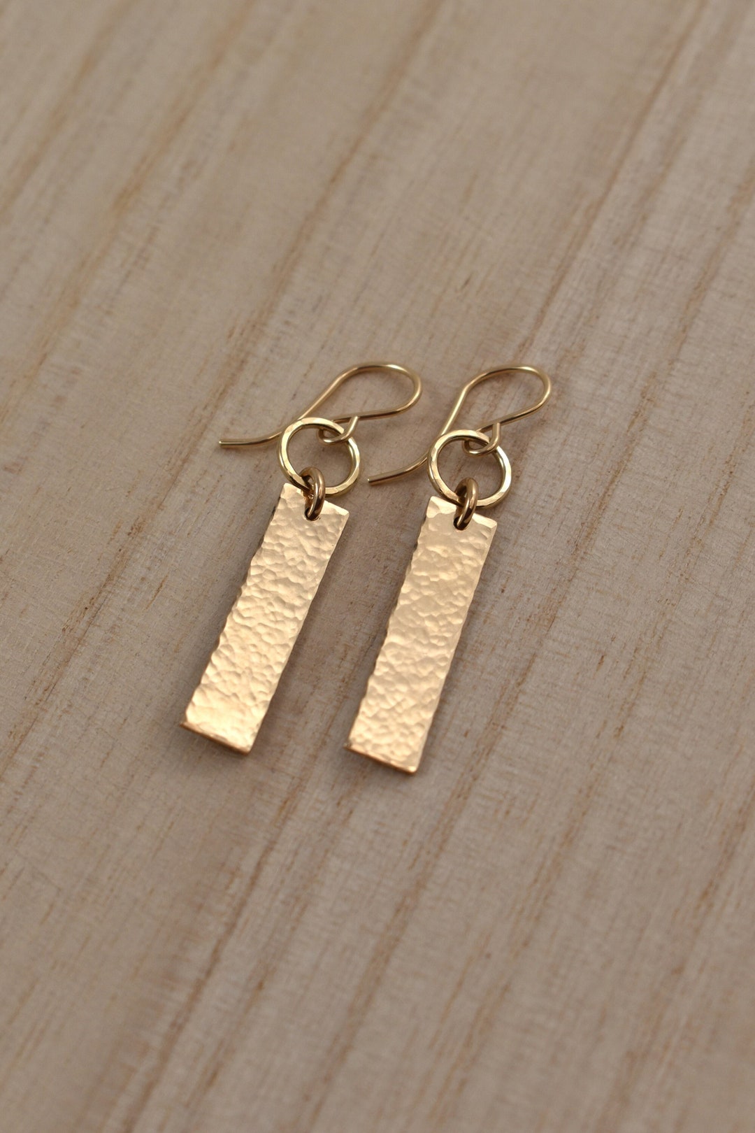 Gold Rectangle Bar Dangle Earrings: 14K Gold-filled Artisan Jewelry - Etsy