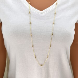 Long Gold Beaded Necklace. 36 Inch Necklace With Fine Chain and Spaced ...