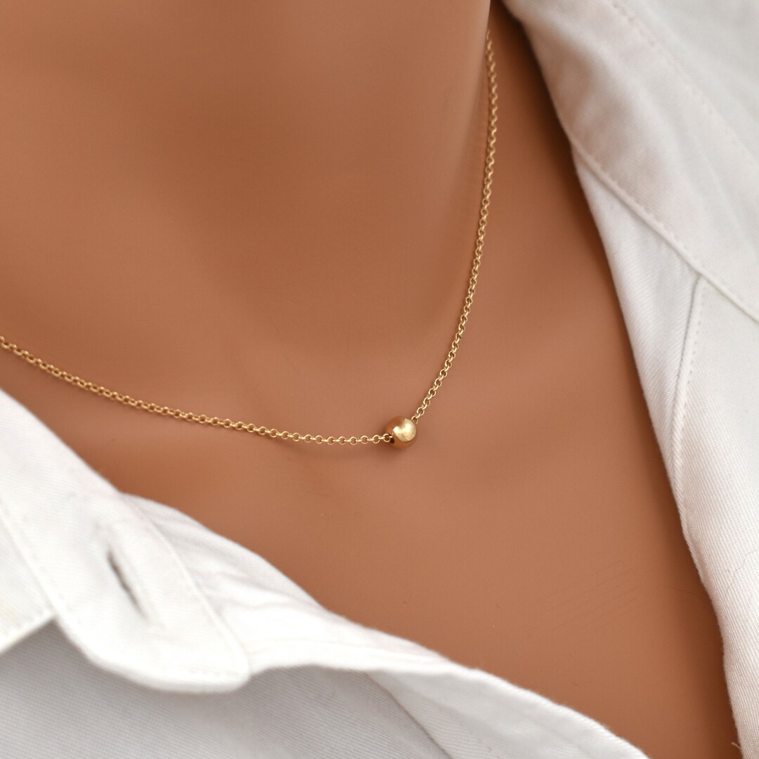 Minimalist Gold Necklace With Single Bead. Thin Gold Choker. Simple ...