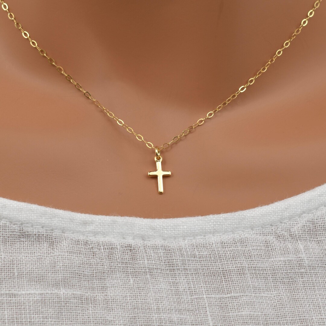 Small Gold Cross Necklace: 14K Gold Filled Charm and Chain - Etsy