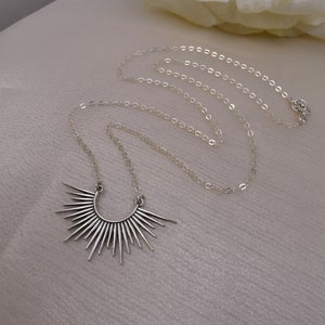 Sterling Silver Sun Rays Necklace; Rising Sun Pendant; Star Spike ...
