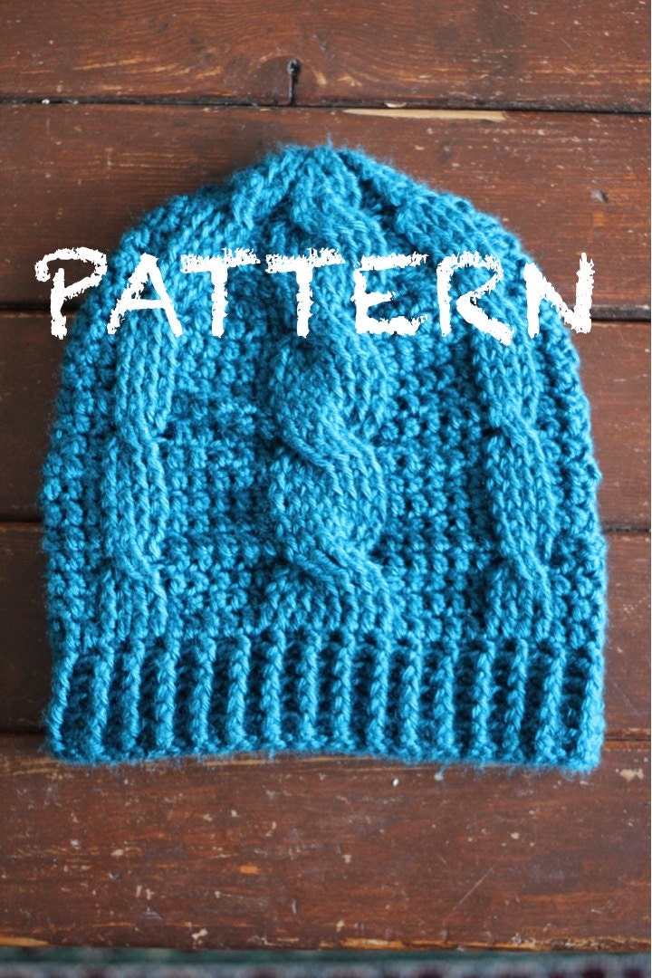 PATTERN Slouchy Winter Cable Hat Crochet PATTERN Crochet Cabled Chunky Beanie Pattern With Photo ...