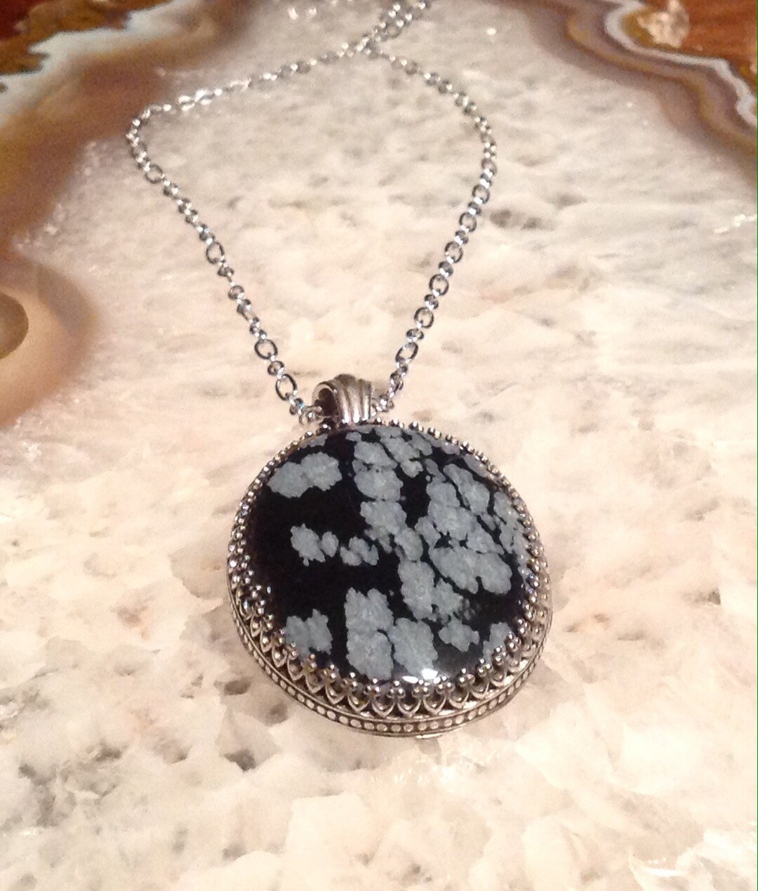 Snowflake Obsidian Pendant - Etsy