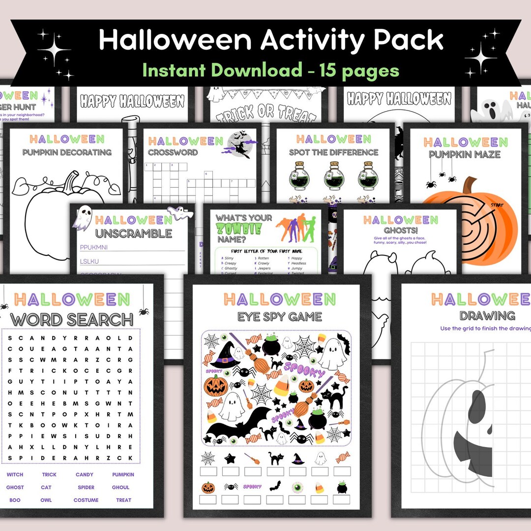 Halloween Activity Pages for Kids Fall Coloring Pages - Etsy