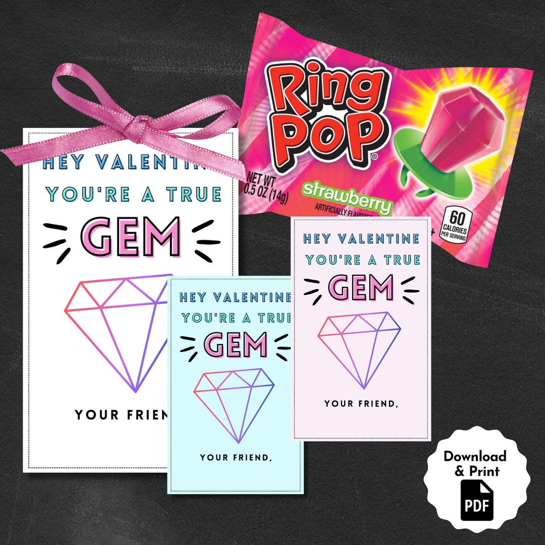 Printable Ring Pop Valentine Cards: Classroom Favor Tags (PDF) - Etsy