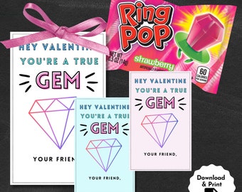 PRINTABLE Valentine Card, Ring Pop Valentine Card, Printable Classroom ...