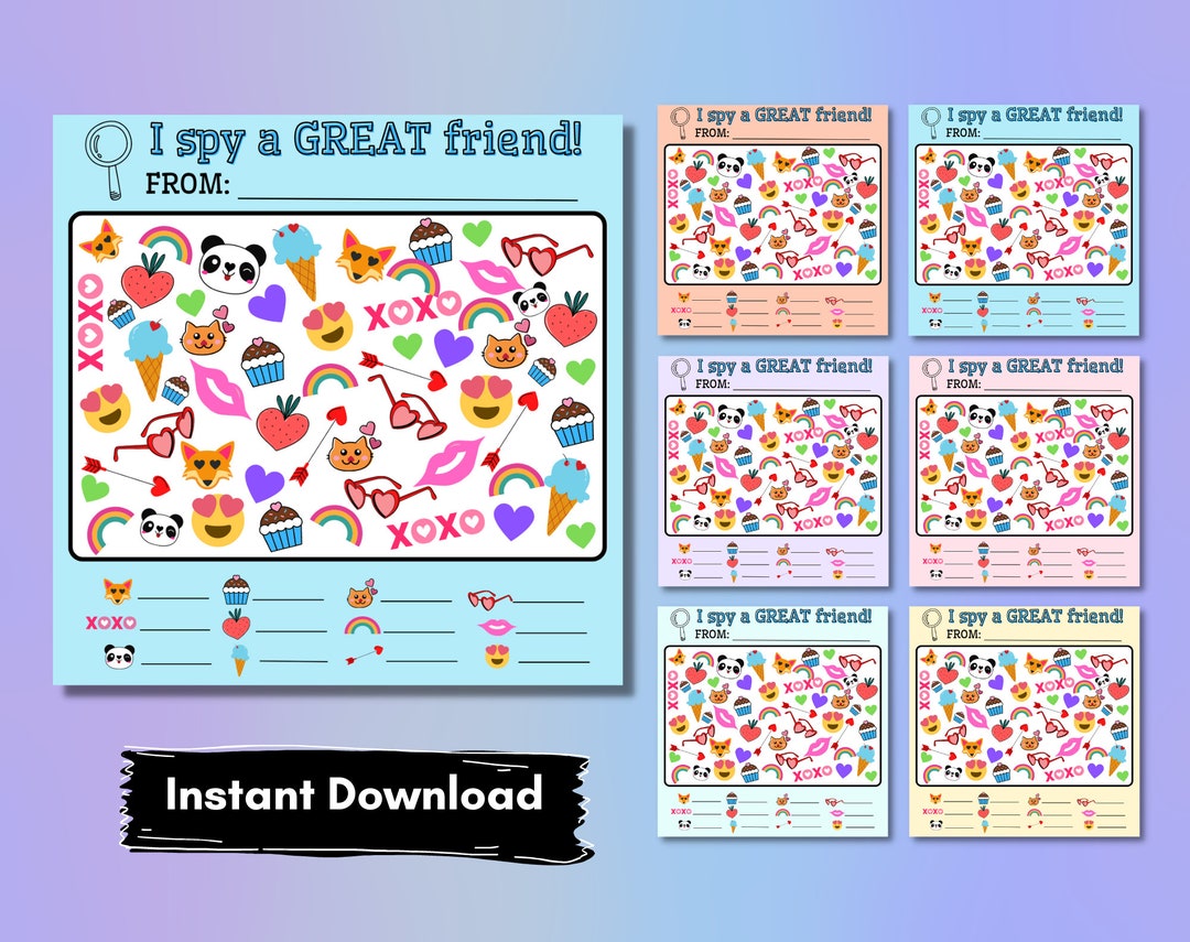 Valentine's Day Activity Game Card Eye Spy - Printable Instant Download ...