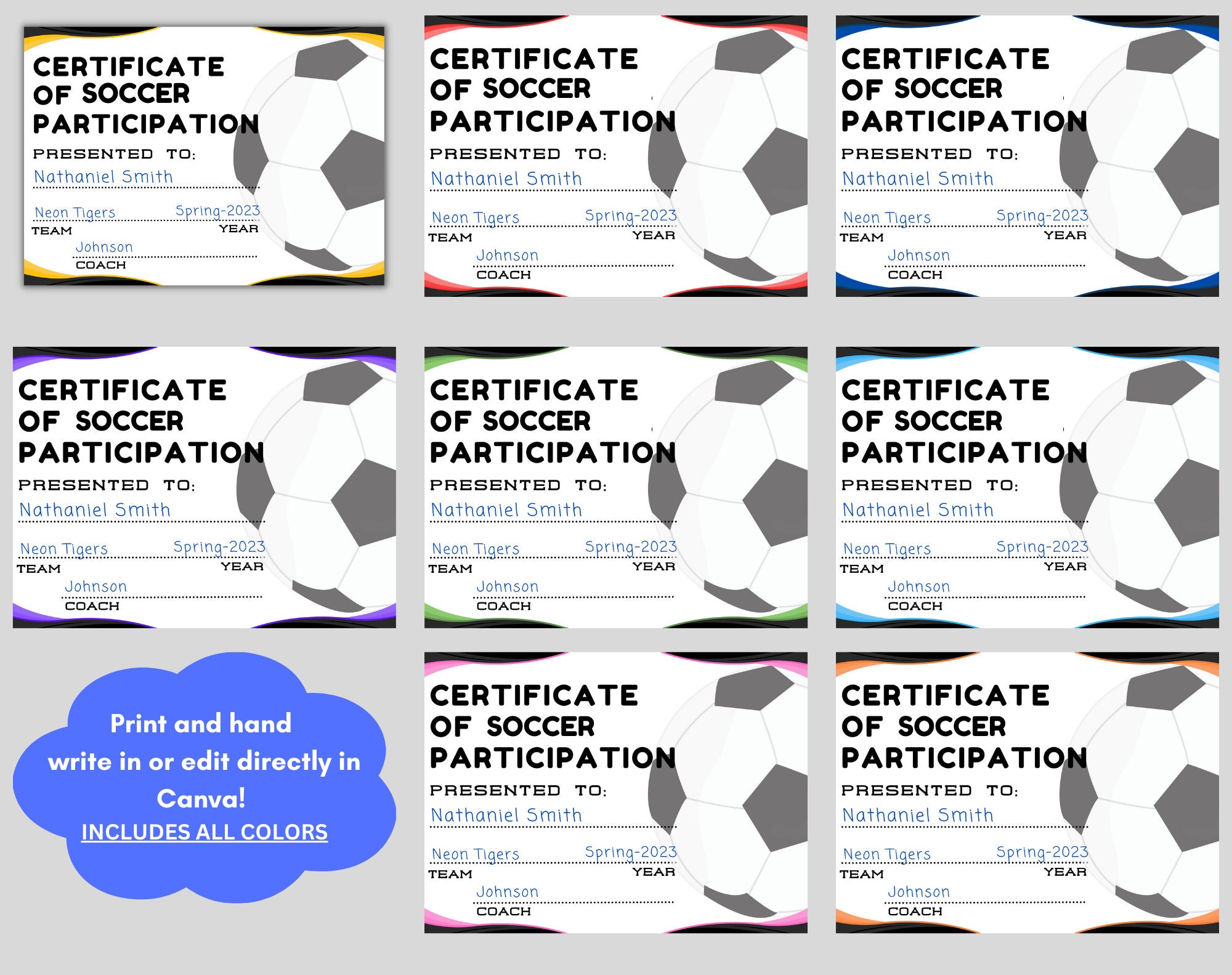 Editable Soccer Participation Team Award, Certificates, End of Season ...