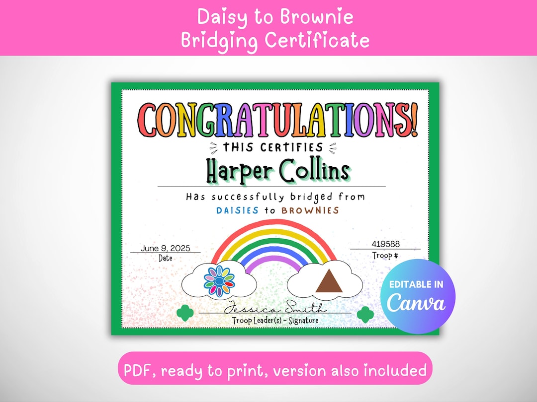Daisy to Brownie Bridging Certificate: Printable Scout Award (PDF) - Etsy